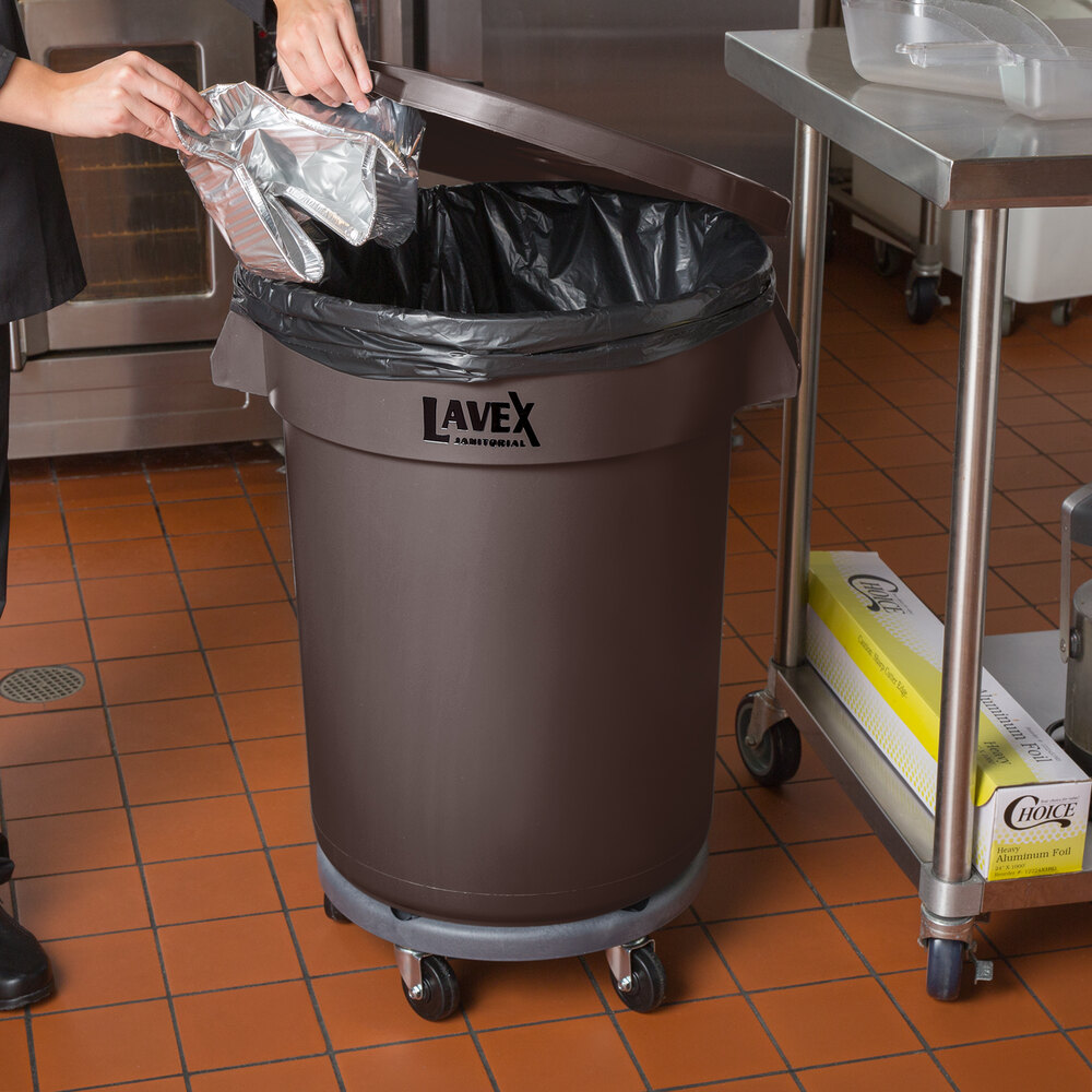 Lavex Janitorial 32 Gallon Brown Round Commercial Trash Can with Lid ...