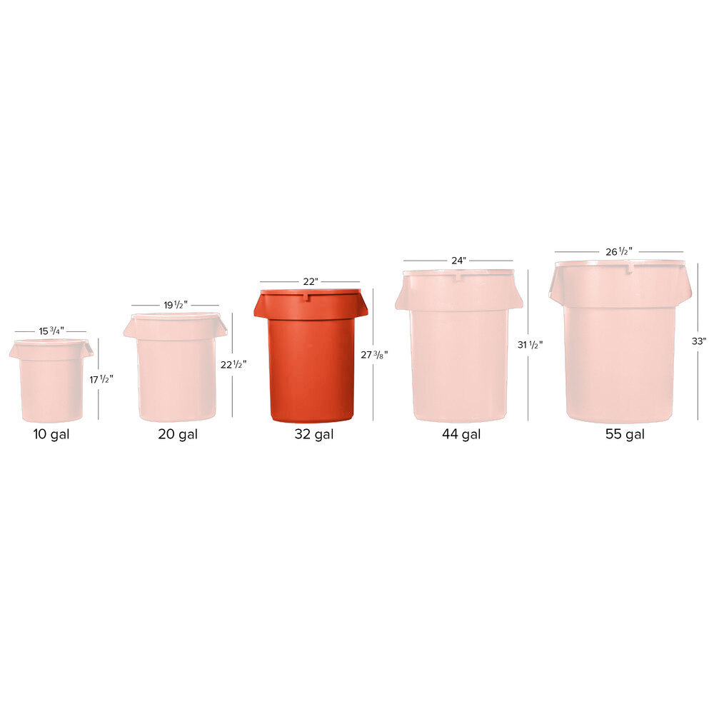 Lavex 32 Gallon Orange Round High Visibility Commercial Trash Can with ...