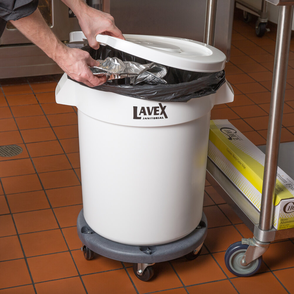 Lavex Janitorial 20 Gallon White Round Commercial Trash Can with Lid ...