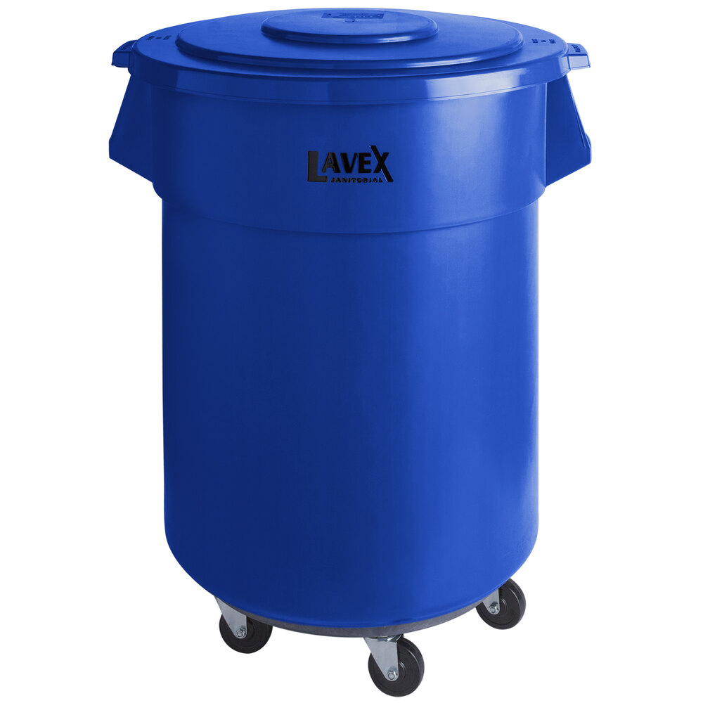 Lavex Janitorial 55 Gallon Blue Round Commercial Trash Can with Lid and ...