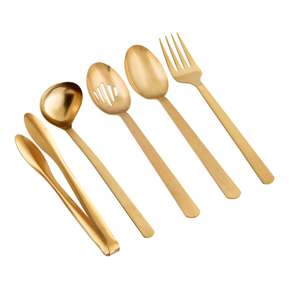 American Metalcraft 5-Piece Hammered Gold Vintage Serving Utensils Set