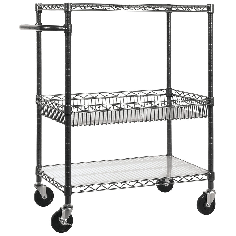 Alera ALESW543018BA Black Anthracite Three Shelf Mobile Wire Cart with ...