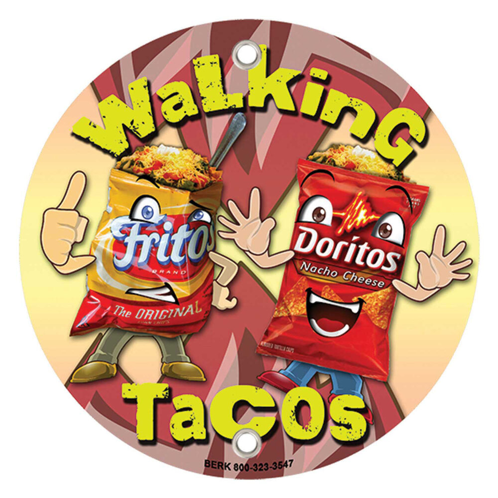 12" Round Concession Stand Sign with Walking Taco Design - 2/Pack