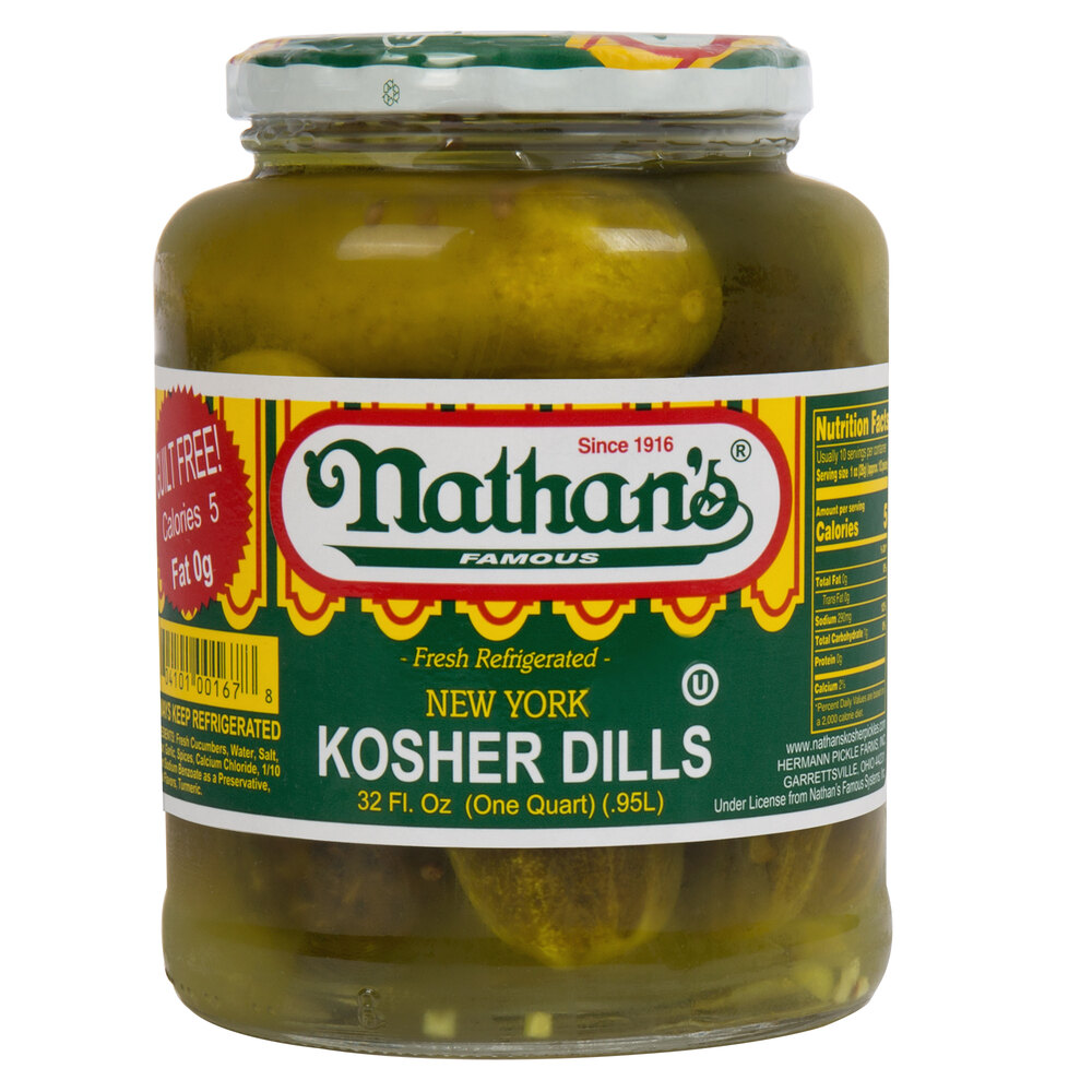Nathan's Famous 32 fl. oz. New York Kosher Dill Pickles - 12/Case