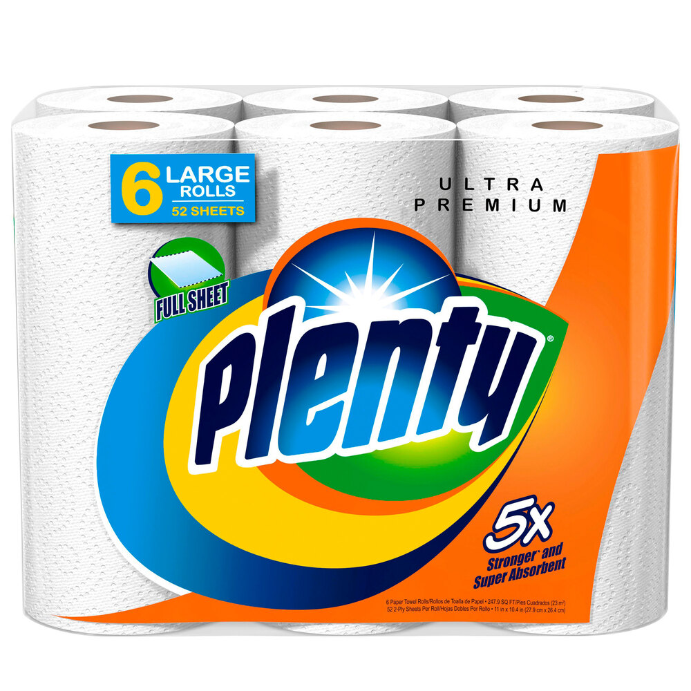 Plenty 2-Ply Ultra Premium Paper Towel Roll, 52 Sheets/Roll - 24/Case