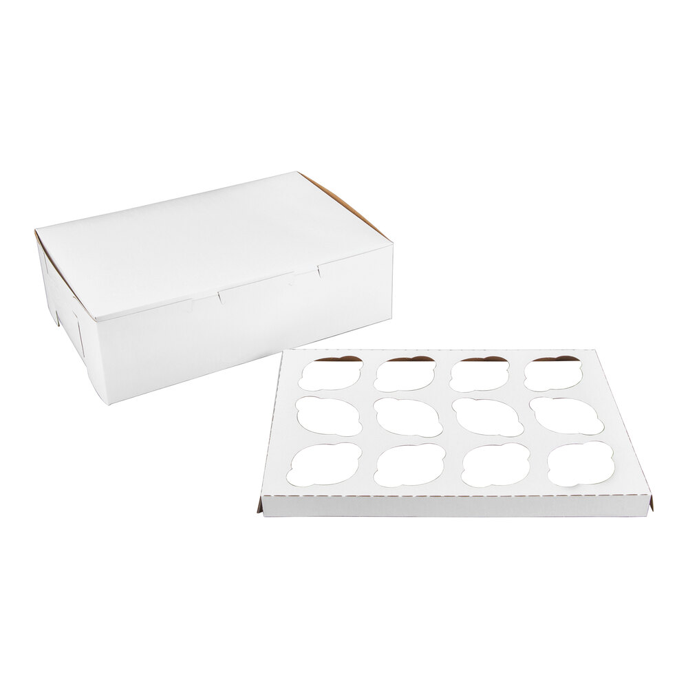 Baker's Lane 14" x 10" x 4" White Cupcake / Muffin Box with 12 Slot ...
