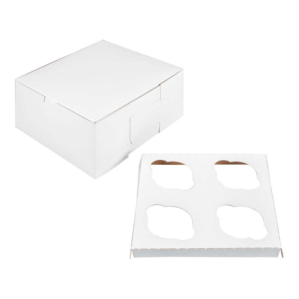 Baker's Lane 8" x 8" x 4" White Cupcake / Muffin Box with 4 Slot ...