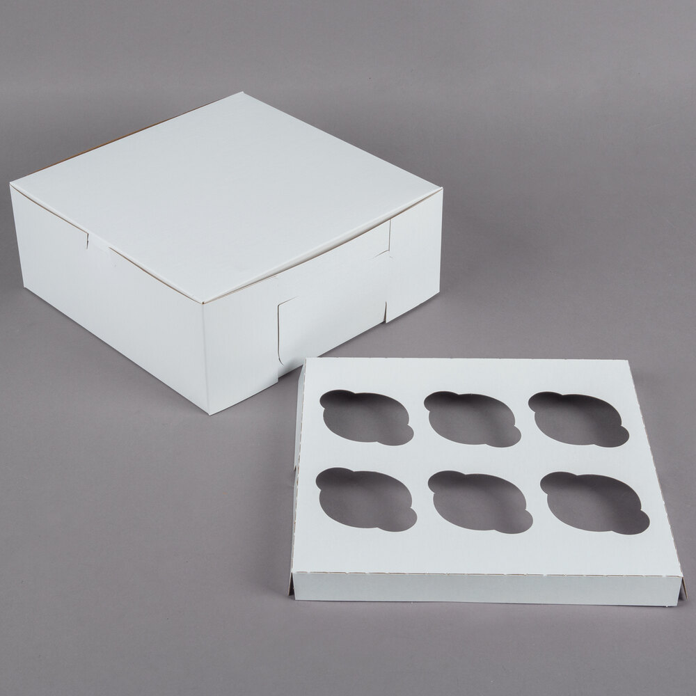 Baker's Lane 10" x 10" x 4" White Cupcake / Muffin Box with 6 Slot ...