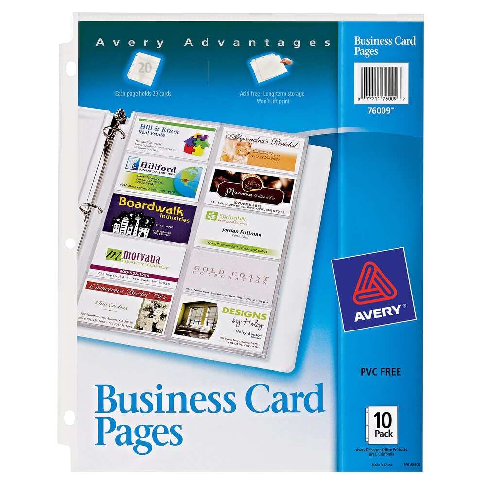 Avery® 76009 8 1/2" x 11" Clear Pre-Punched Loose-Leaf Business Card ...