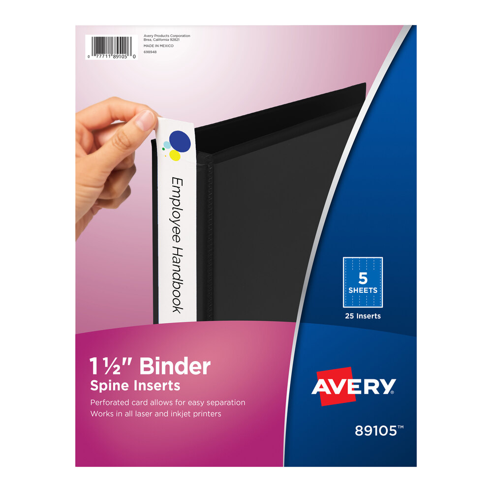 Avery® 89105 White 1 1/2" Binder Spine Insert - 25/Pack