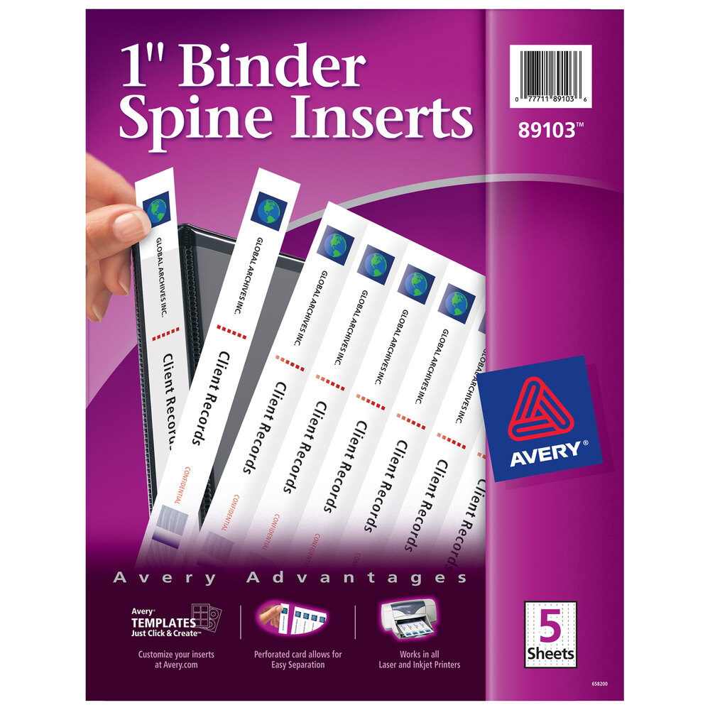 Avery 89103 White 1 Binder Spine Insert 40 Pack