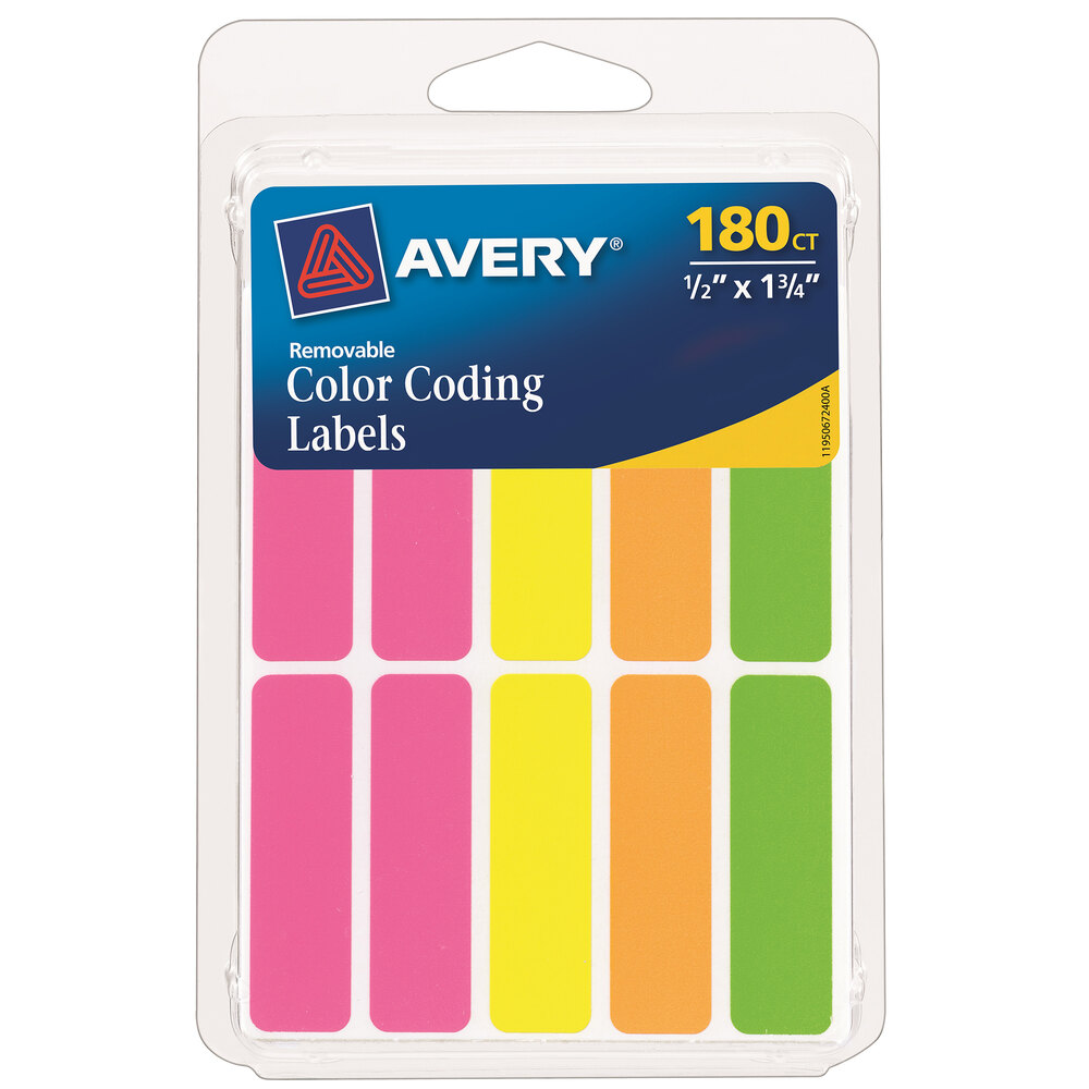 Avery® 06724 1/2" x 1 3/4" Assorted Neon Color Write-On Color-Coding ...