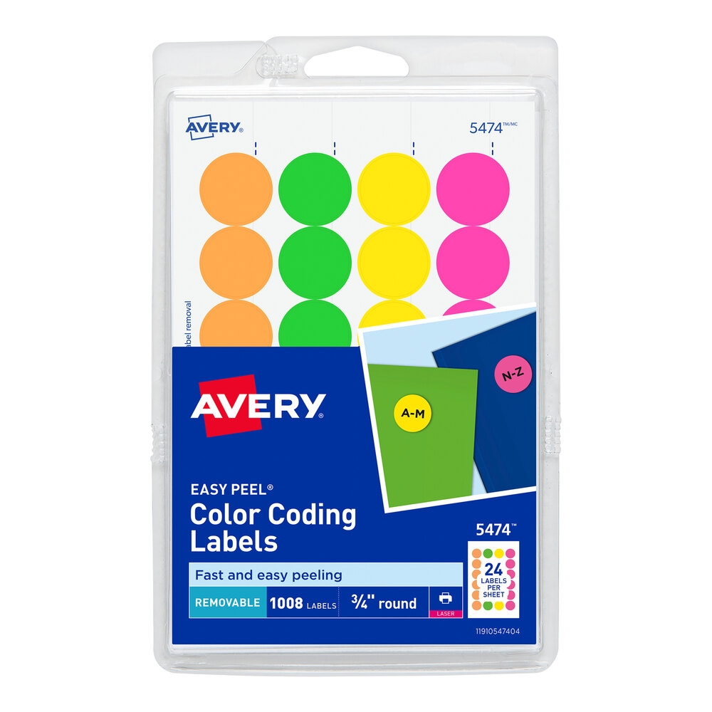 Avery® 05474 3/4" Assorted Neon Color Round Removable Write-On ...