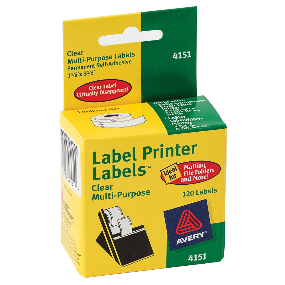 Avery® 04151 1 1/8" x 3 1/2" Clear Multipurpose Label Roll, 120 Count Roll