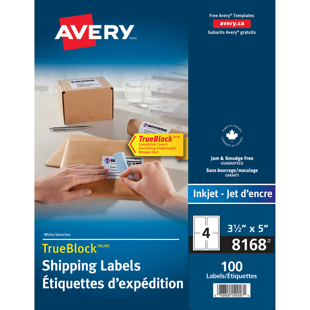 Avery® 08168 TrueBlock 3 1/2" x 5" White Permanent Inkjet Shipping ...