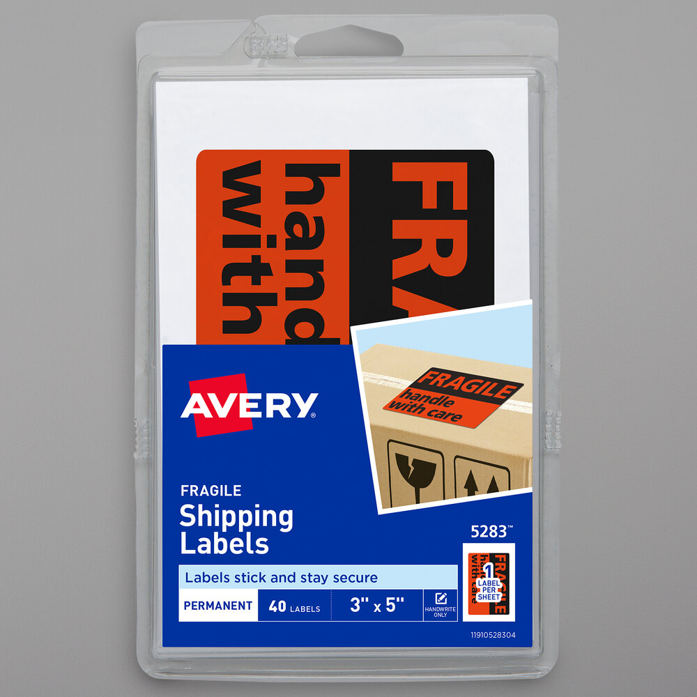 Avery® 05283 3" x 5" Neon Red Fragile Handle with Care Mailing Labels ...
