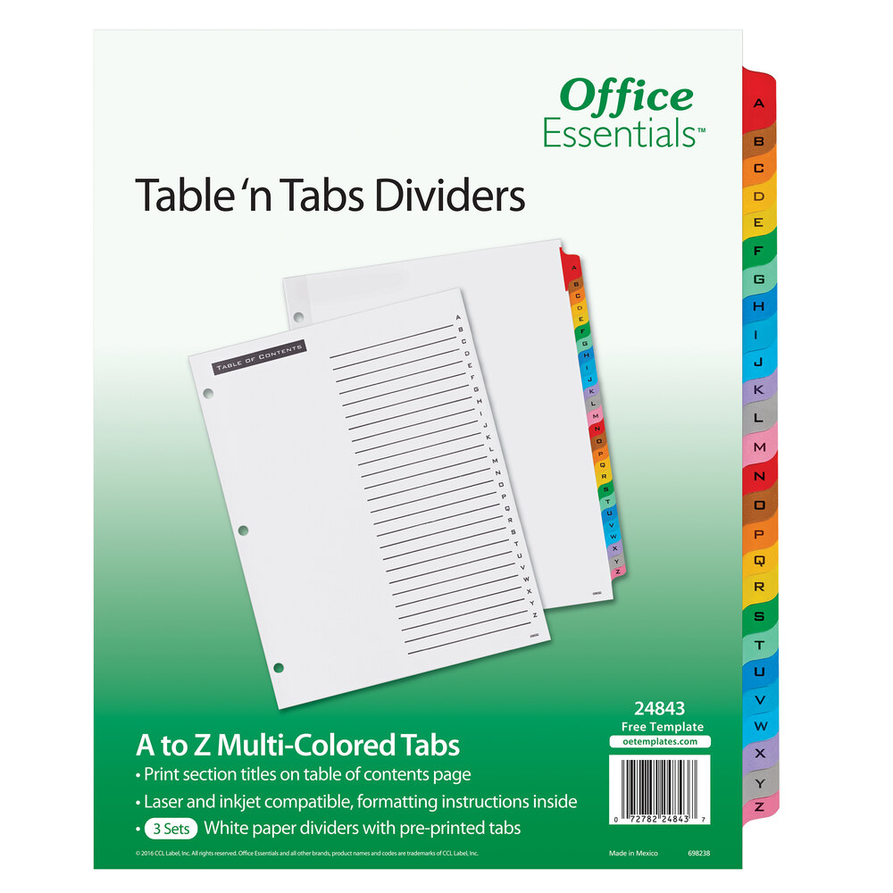 Avery® 24843 Office Essentials A-Z Tab White / Multi-Color Table 'n ...