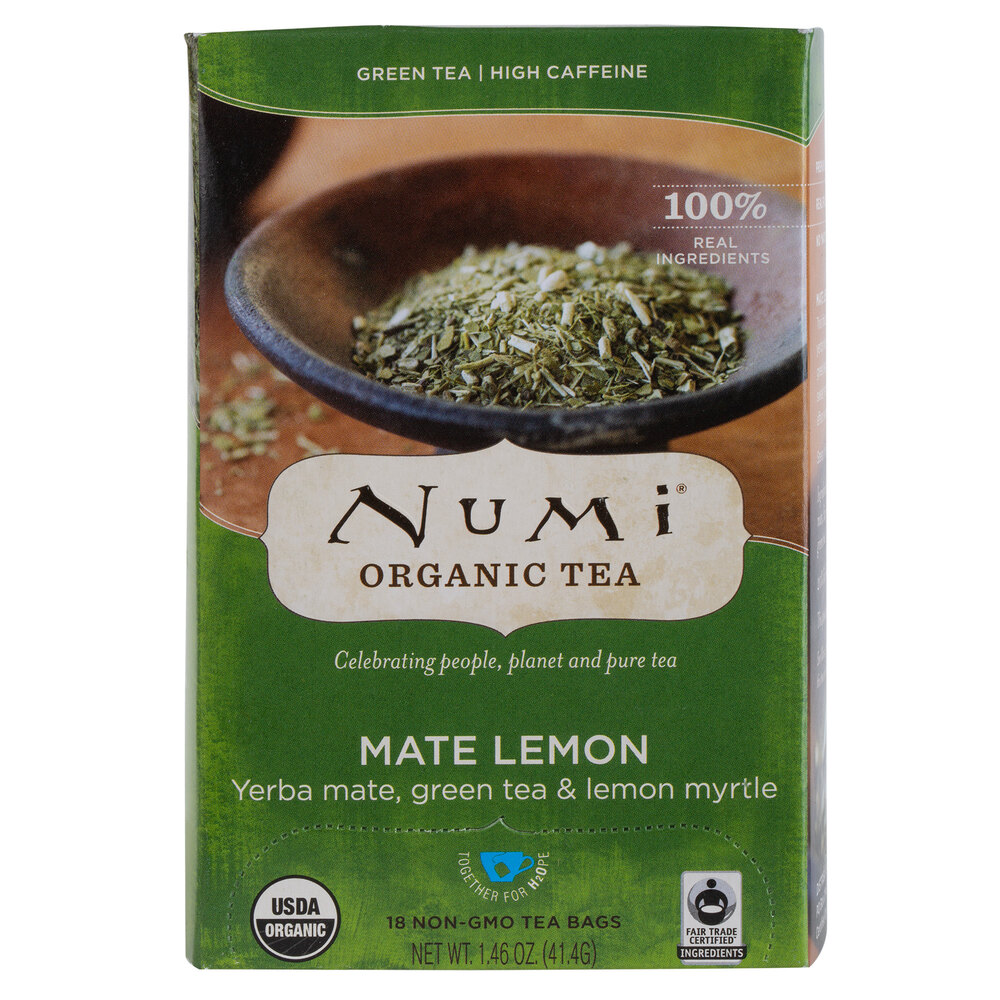 Numi Organic Mate Lemon Tea Bags - 18/Box