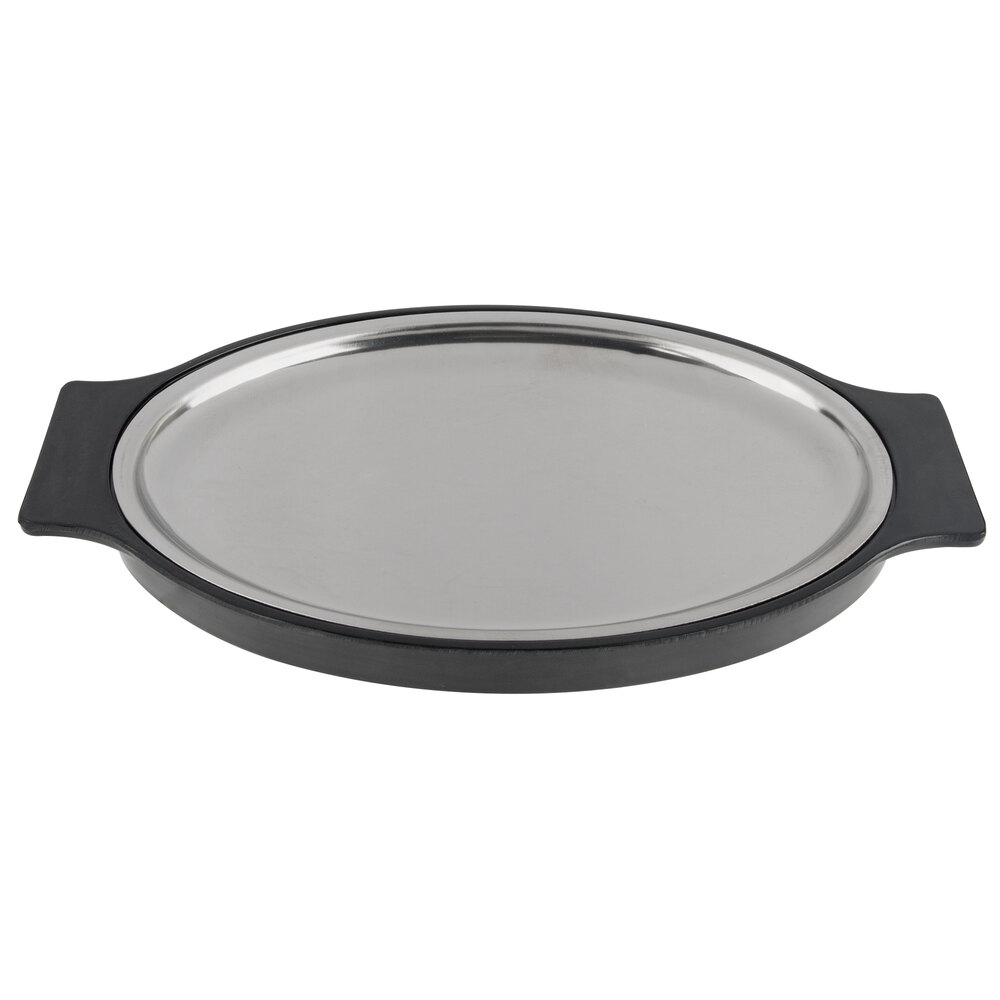 Choice 8" x 11 1/2" Oval Stainless Steel Sizzler Platter with Thermal ...