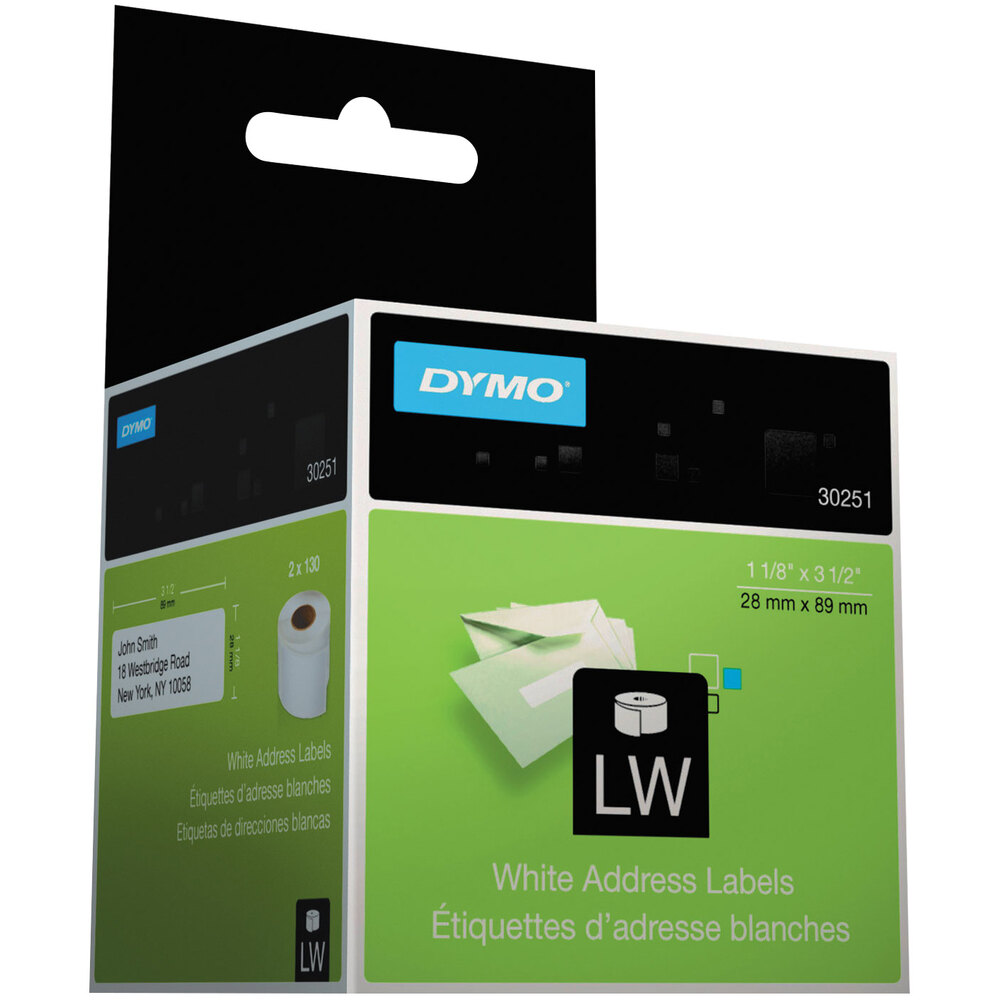 DYMO 30251 LabelWriter 1 1/8" x 3 1/2" White Address Permanent Self ...