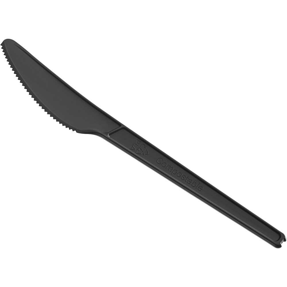 EcoChoice Heavy Weight 6 1/2" Black CPLA Plastic Knife - 1,000/Case