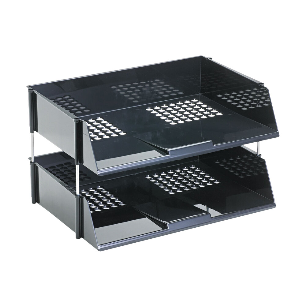 Deflecto 582704 Black Industrial 2-Tray Side-Load Stacking Tray Set ...