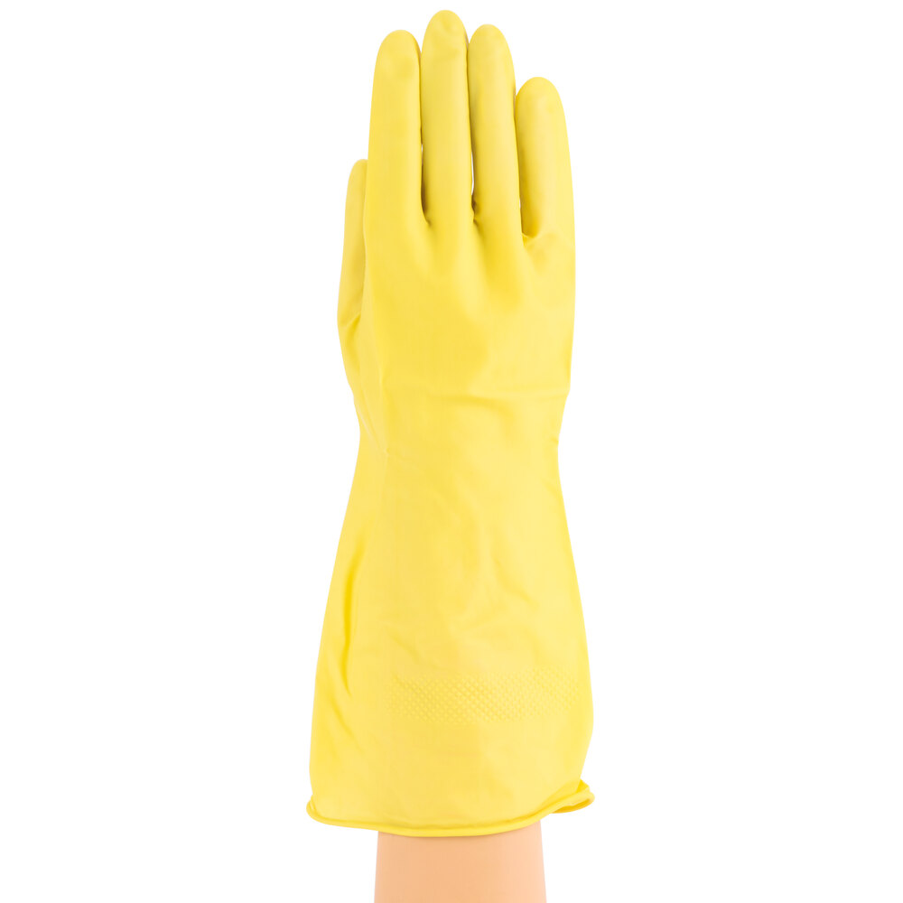 Small Multi-Use Yellow Rubber Flock Lined Gloves - Pair