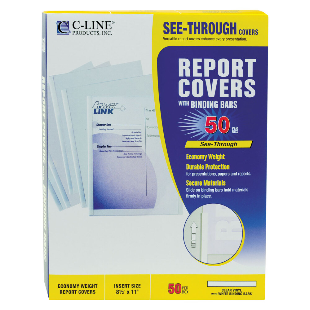 C-Line 32457 8 1/2" x 11" Clear Economy Vinyl Report Cover with Binding ...