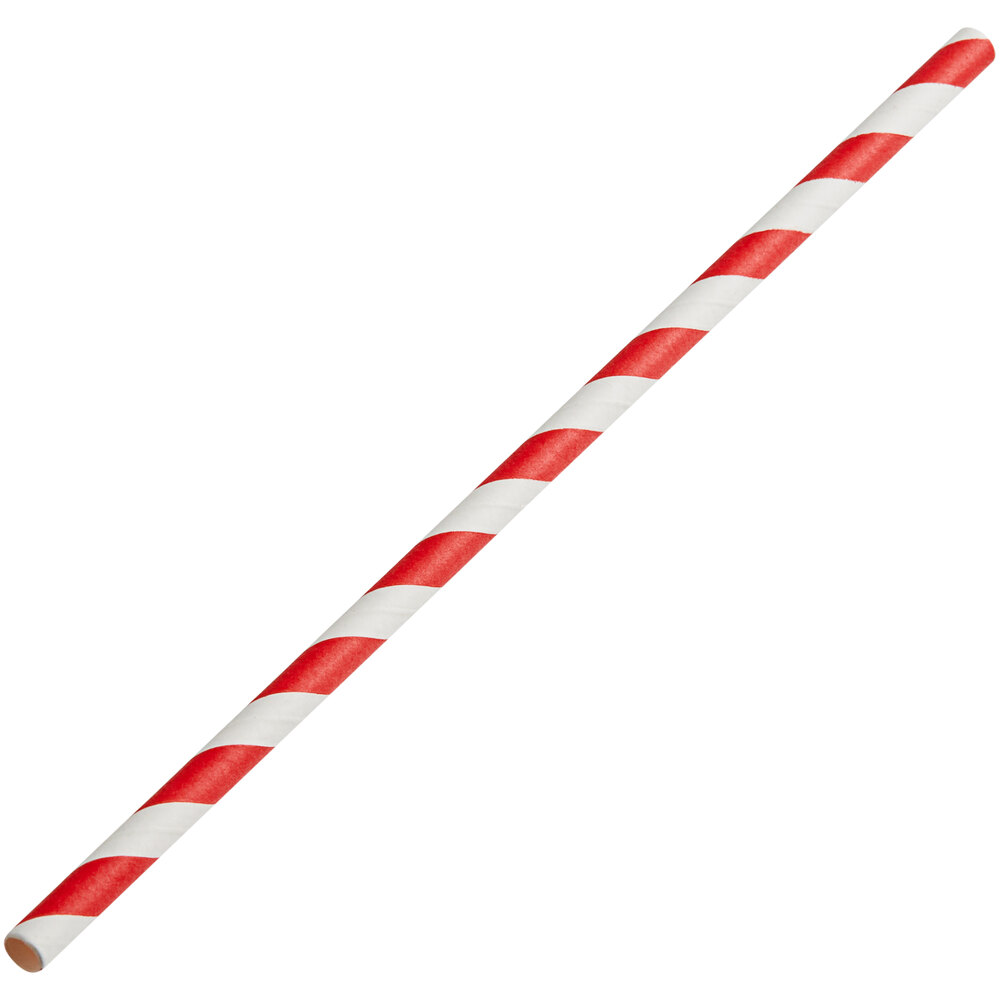 EcoChoice 7 3/4" Red Stripe Jumbo Unwrapped Paper Straw - 4,800/Case