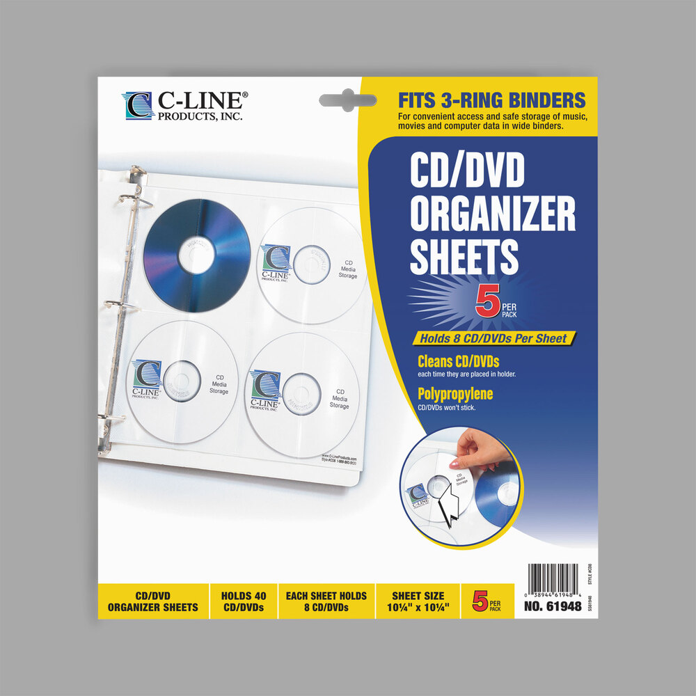 C-Line 61948 10 1/4" x 10 1/4" Deluxe 8-CD Clear Polypropylene Binder ...