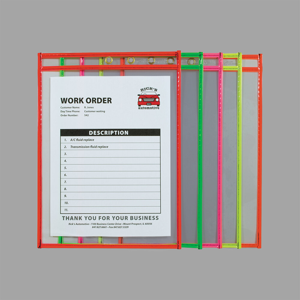 C-Line 43910 9" x 12" Assorted Neon Color Stitched Shop Ticket Holder ...
