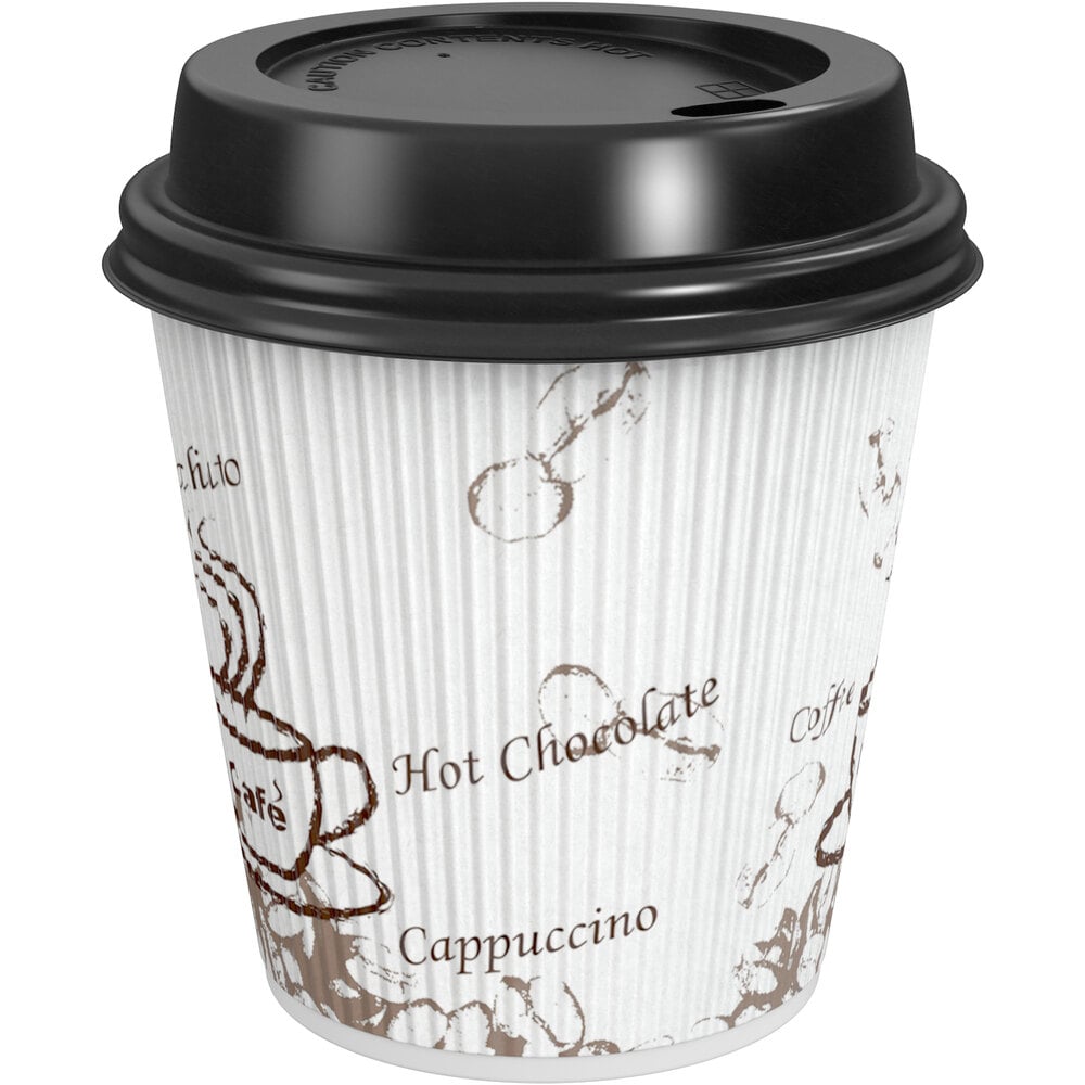 Choice 8 oz. Sleeveless Bean Print Paper Hot Cup and Lid - 100/Case