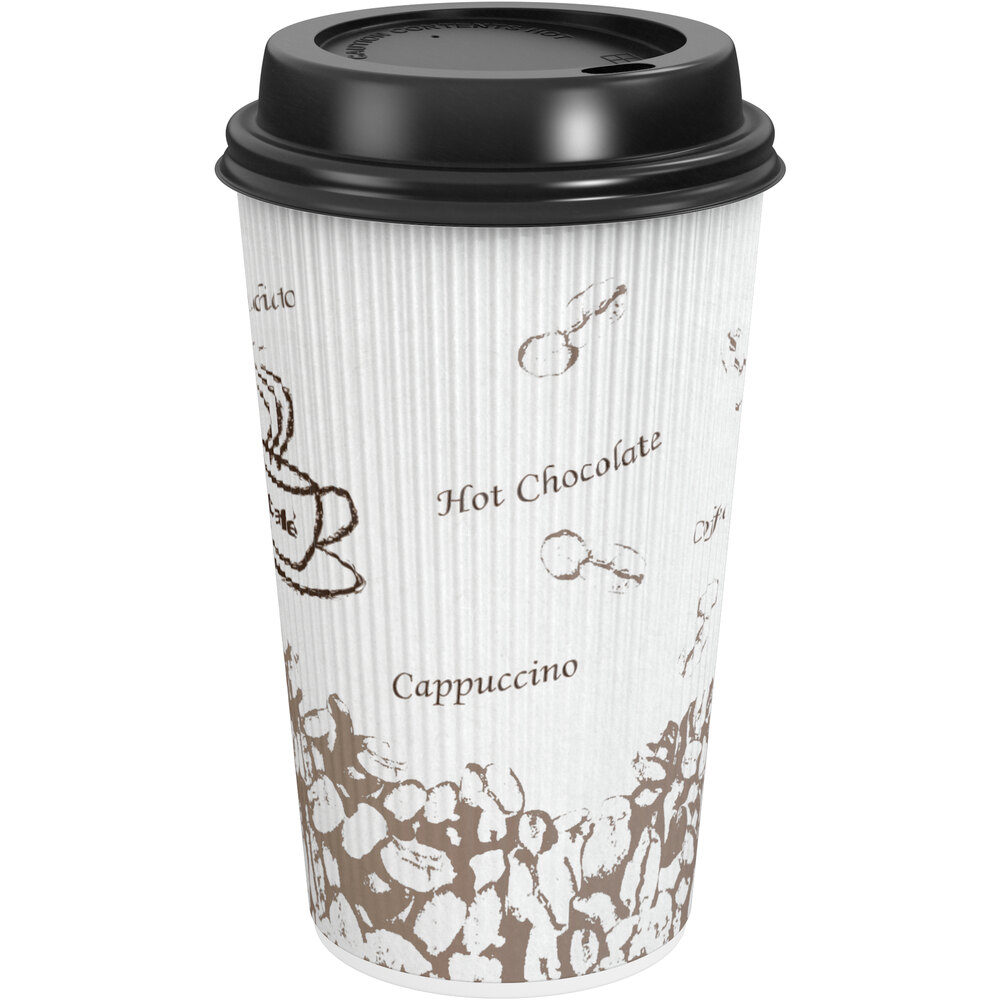 Choice 16 oz. Sleeveless Bean Print Paper Hot Cup and Lid - 100/Case