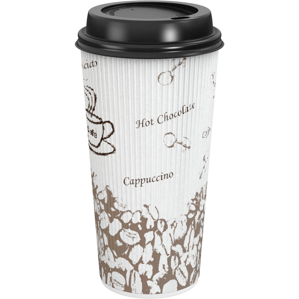 Choice 20 oz. Sleeveless Bean Print Paper Hot Cup and Lid - 100/Case
