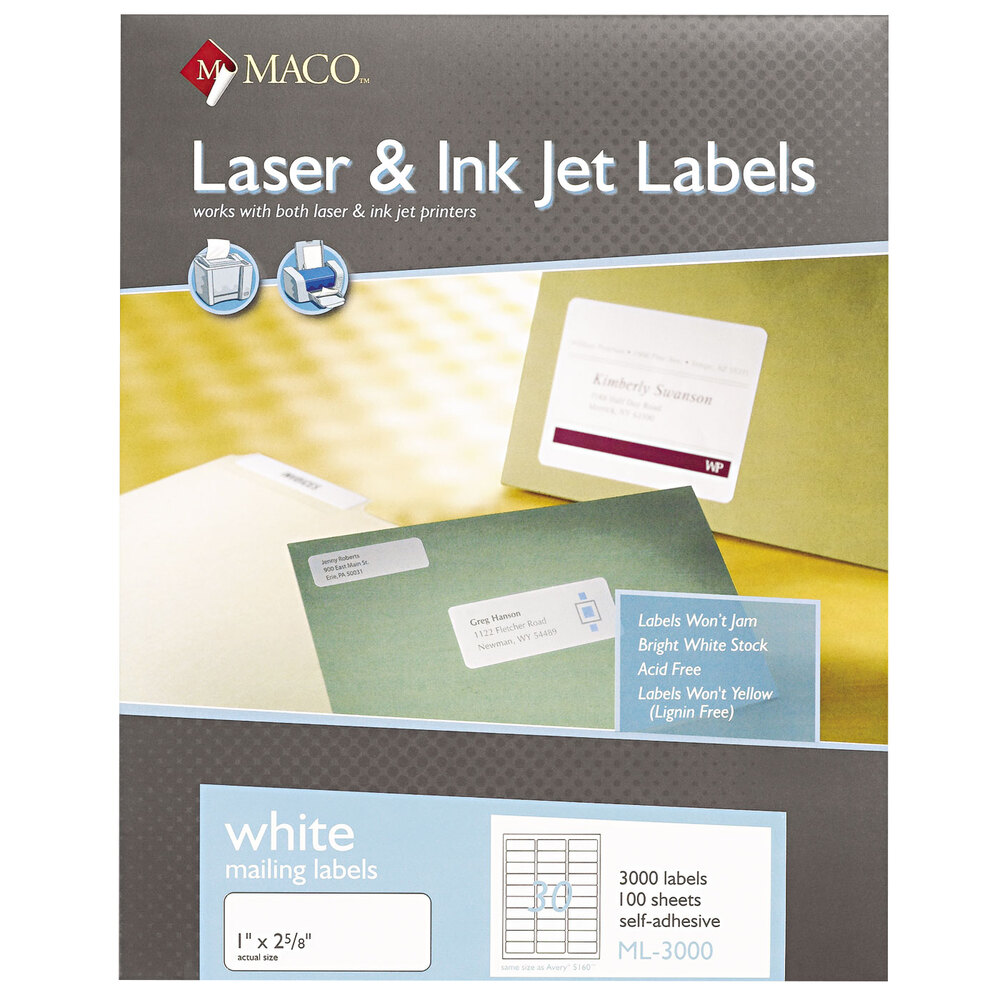 MACO ML3000 Laser / Inkjet 1" x 2 5/8" White Shipping and Address ...