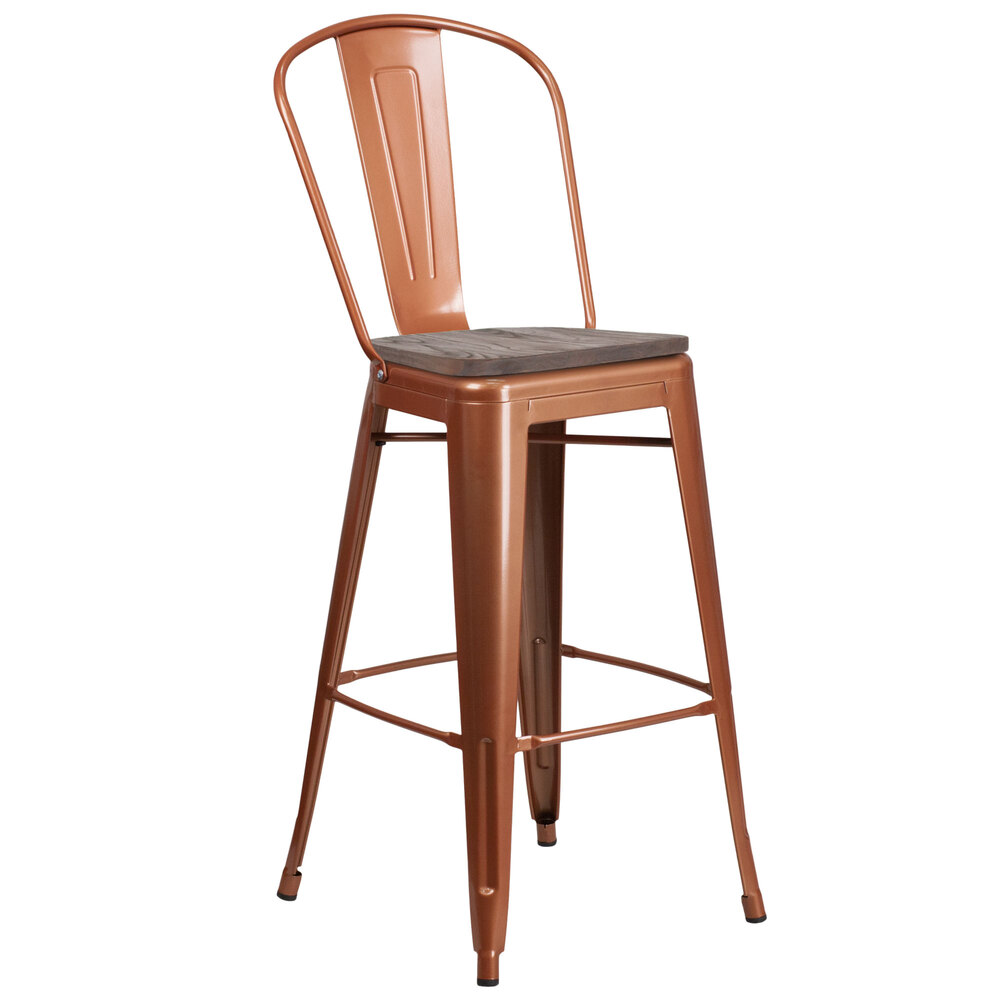 Flash Furniture ET-3534-30-POC-WD-GG 30" Copper Metal Bar Height Stool ...
