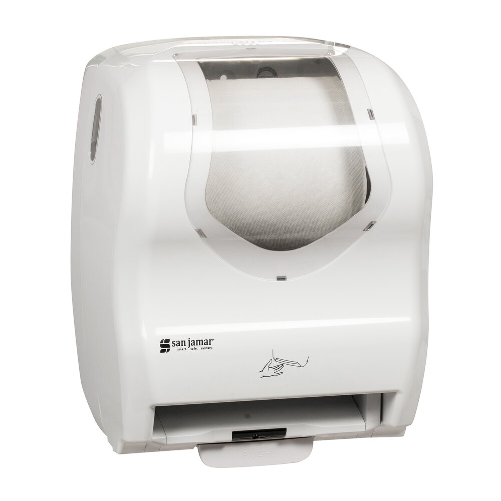 San Jamar T8370WHCL Hybrid Summit White Clear Hands Free Paper Towel ...