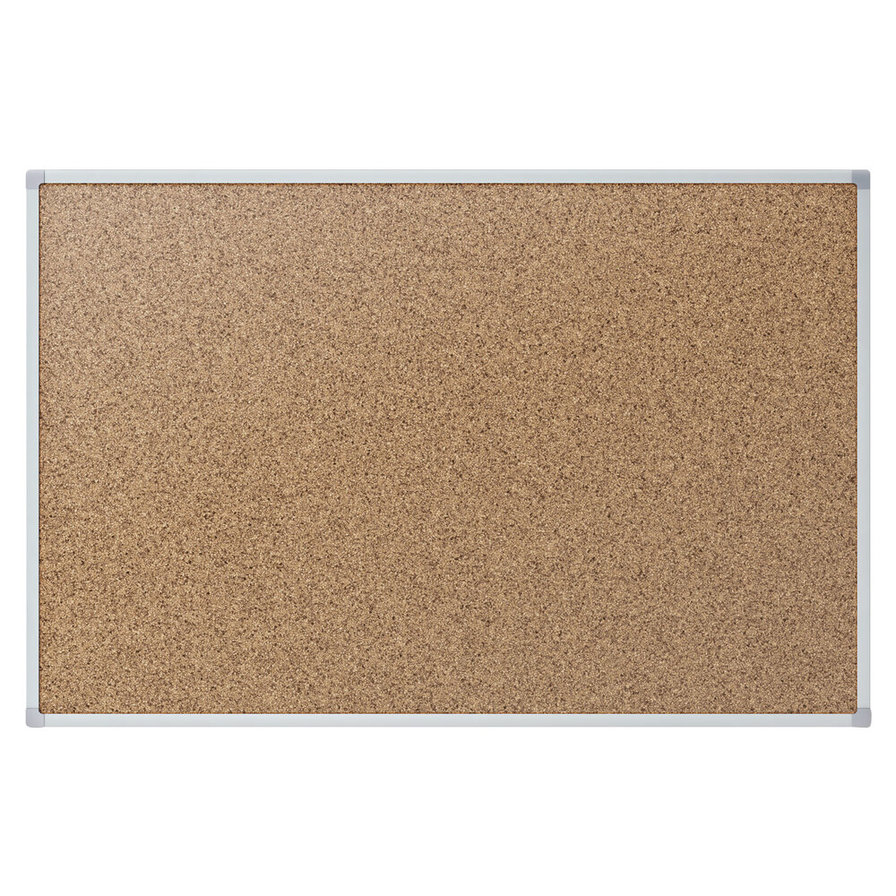 Mead 85361 36" x 24" Brown Cork Bulletin Board with Silver Aluminum Frame