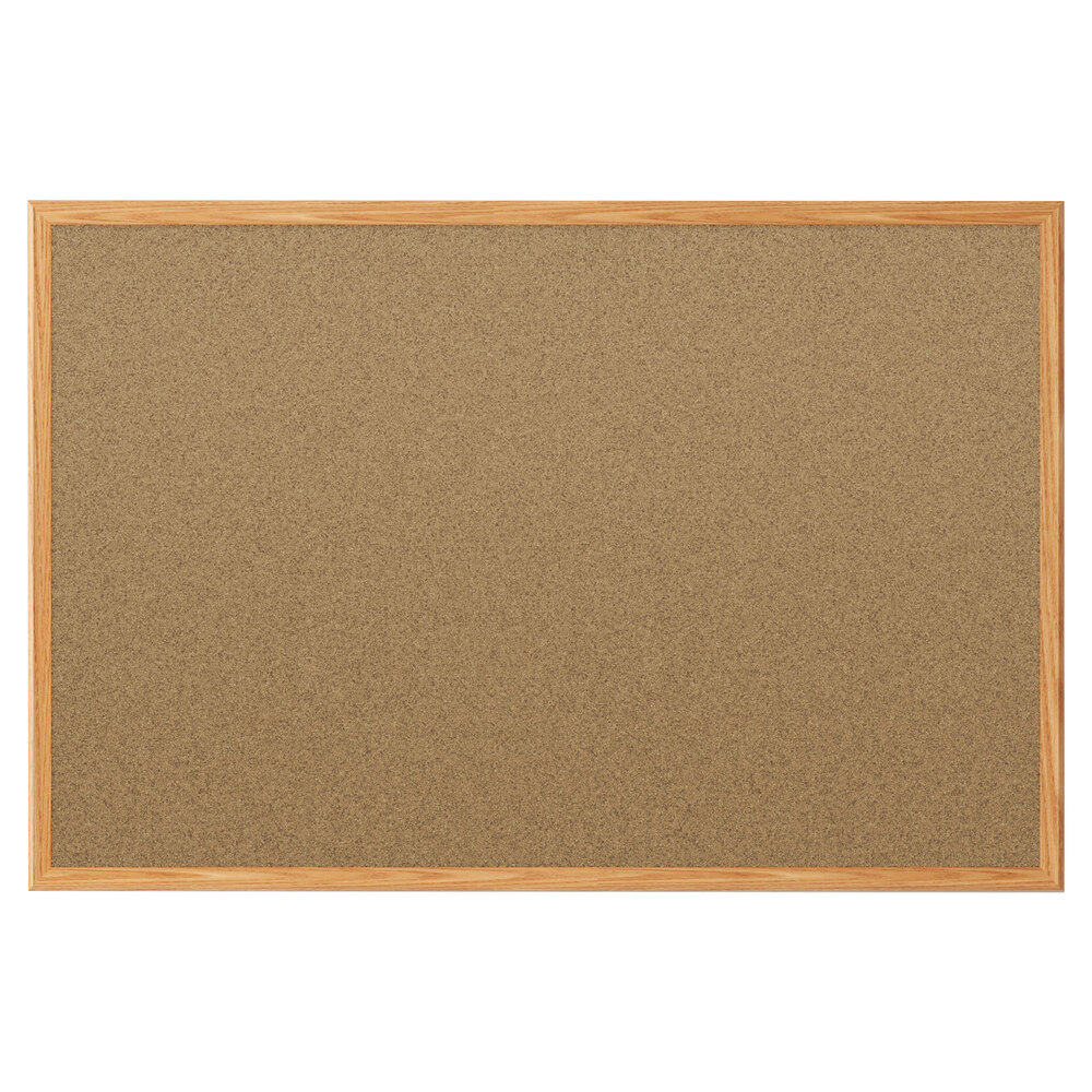 Mead 85367 48" x 36" Brown Cork Bulletin Board with Oak Frame