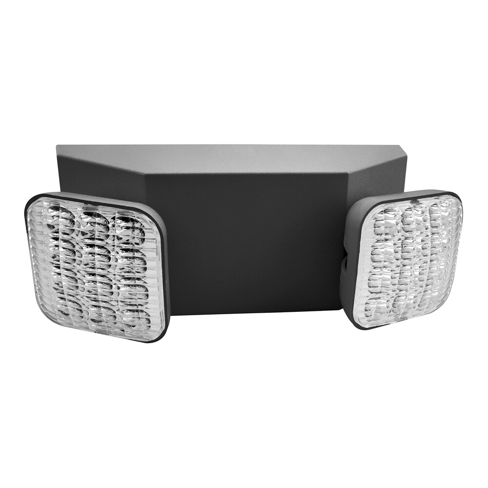 02-EAB-LED Dual Head Black LED Emergency Light with Battery Backup 120V
