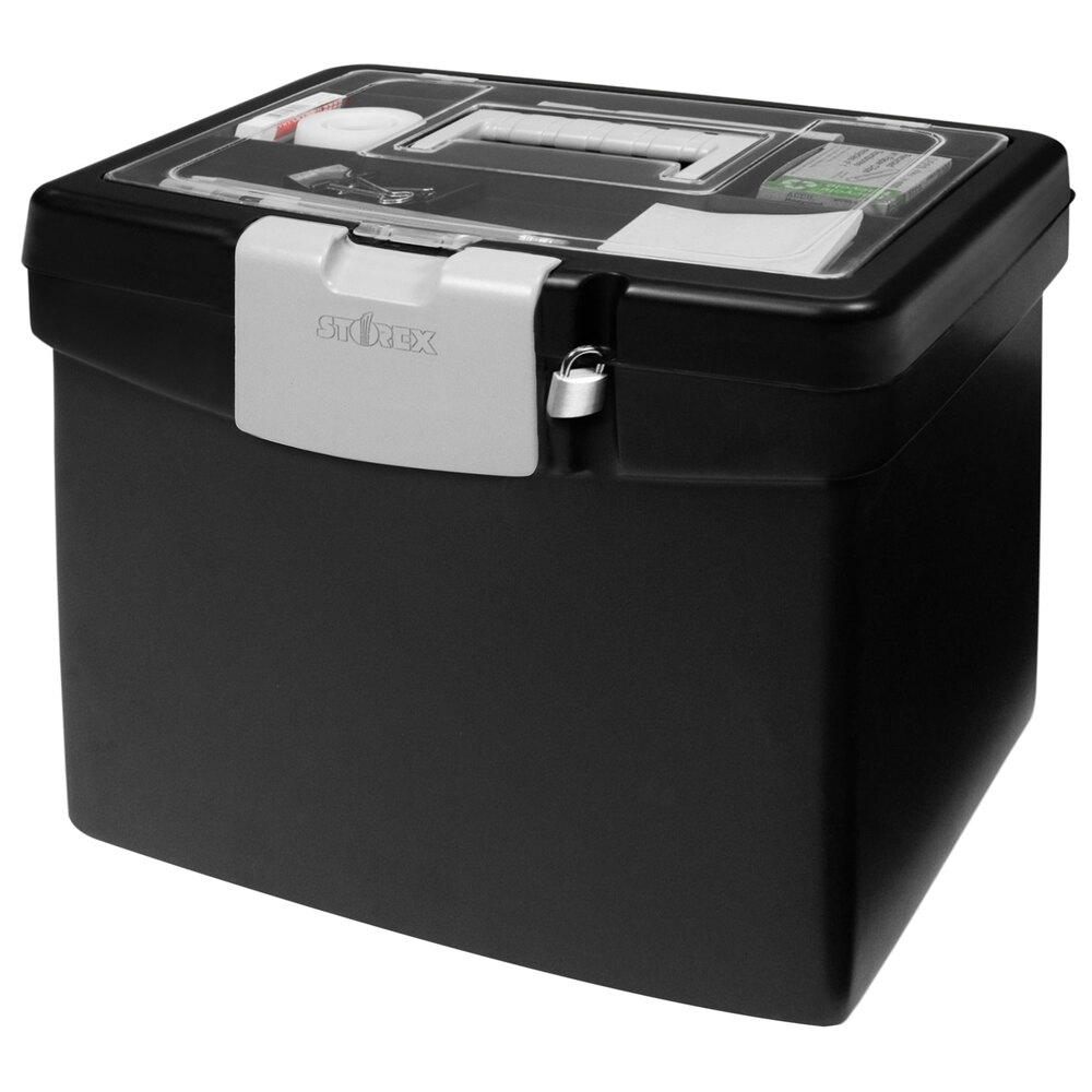 Storex 61504U01C Black Plastic Portable Letter File Storage Box with ...