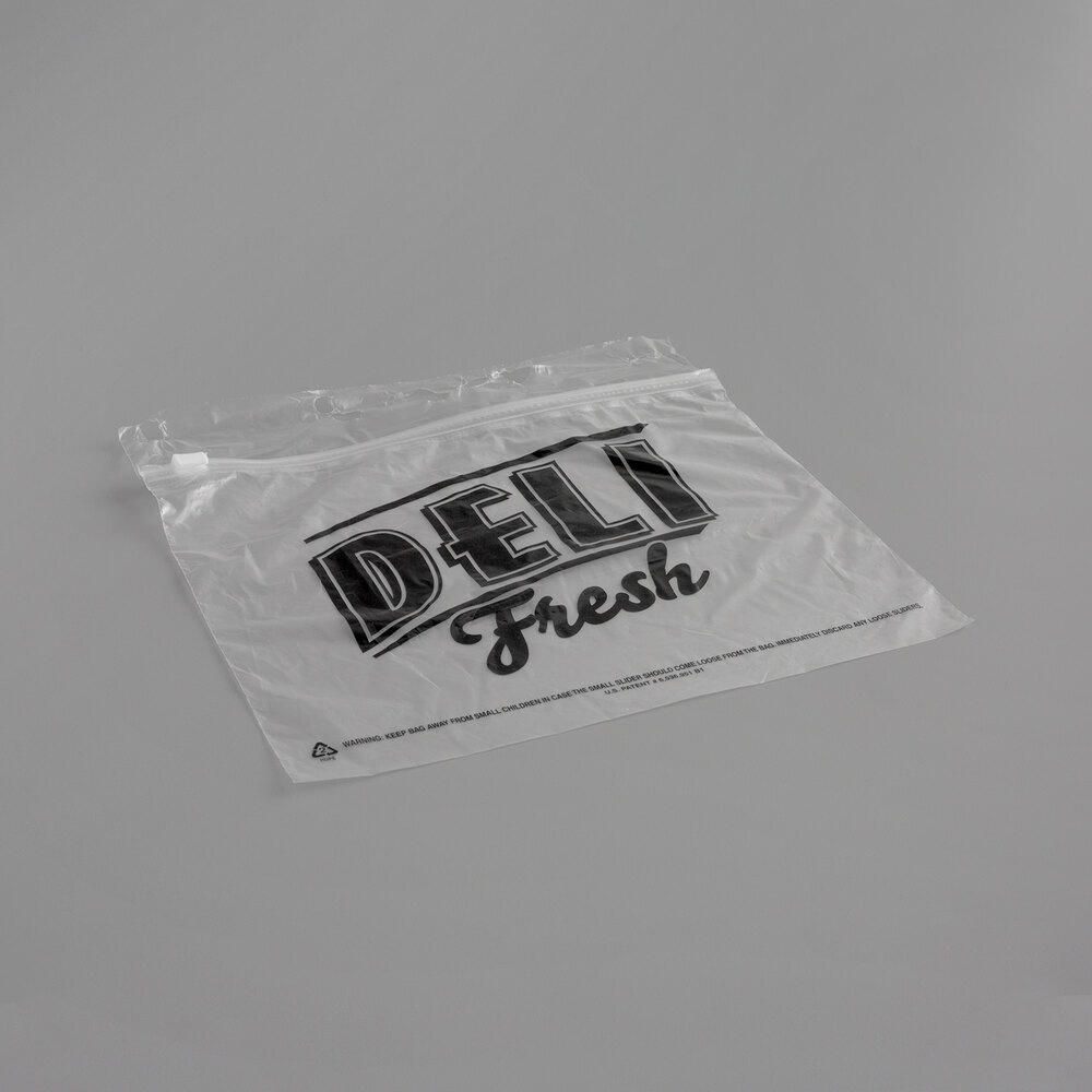 10" x 8" Printed "Deli Fresh" HDPE Plastic Deli Saddle Bag with Slide ...