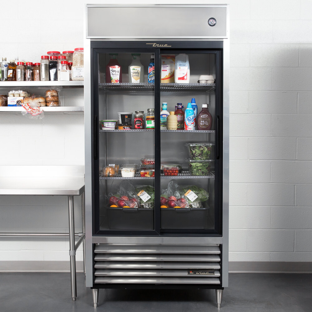 True TSD-33G-LD Two Section Sliding Glass Door Reach In Refrigerator ...