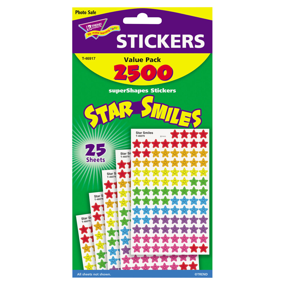 Trend T46917 SuperSpots Assorted Color Smiling Star Stickers - 2,500/Pack