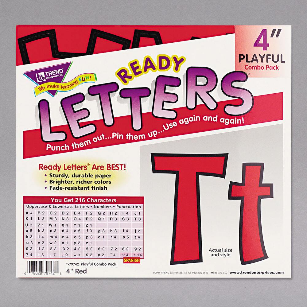 Trend T79742 Ready Letters 4" Red Cutout Playful Combo Set - 216/Set
