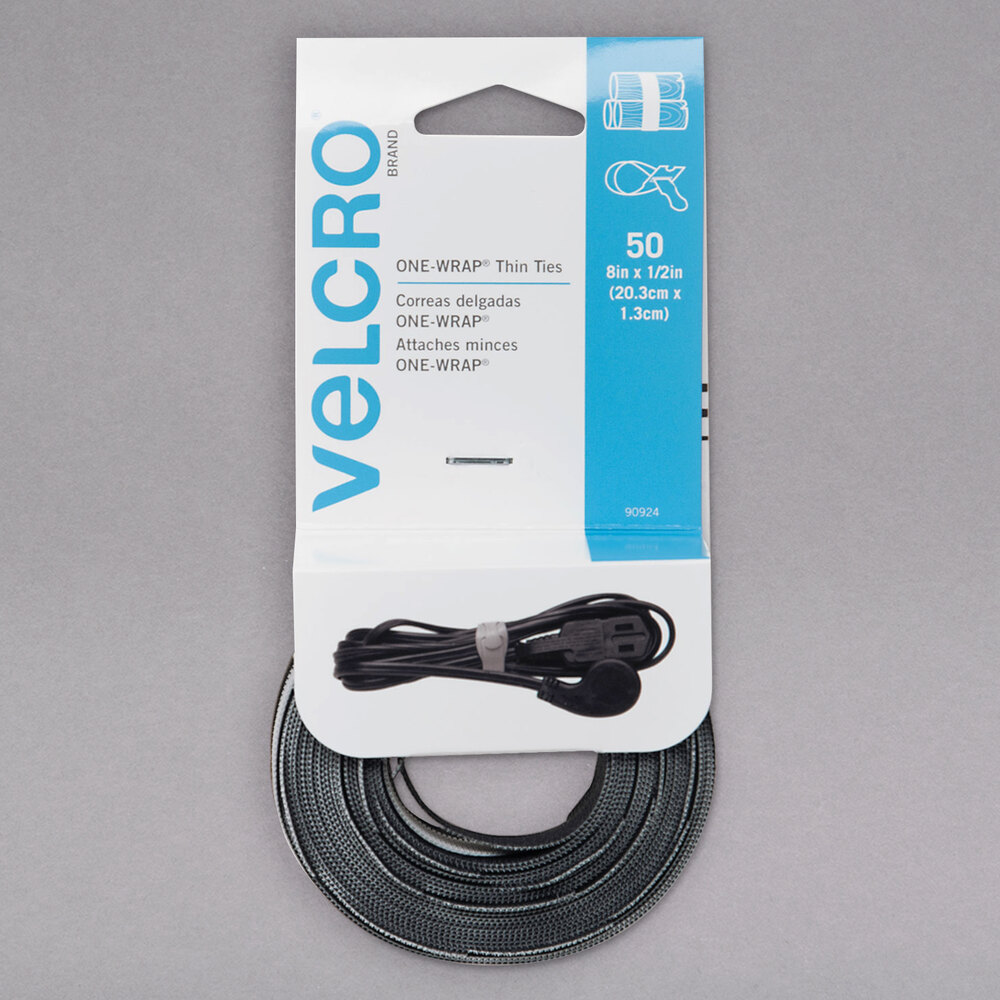 Velcro® 90924 ONE-WRAP 8" x 1/2" Hook and Loop Black/Gray Fasteners ...