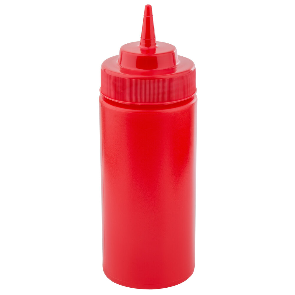 TableCraft 11663K 16 oz. Red WideMouth™ and Standard Cone Tip Squeeze Bottle with 63 mm Opening ...