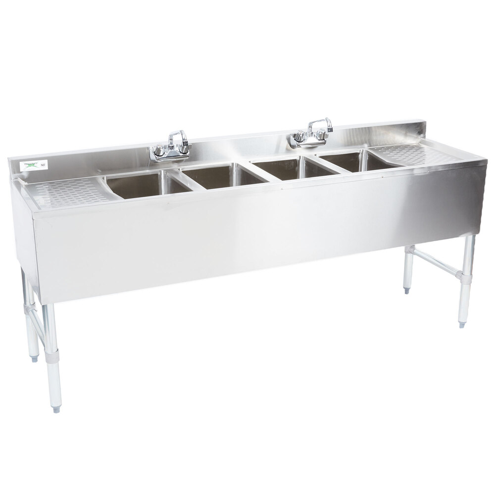 Regency 4 Bowl Underbar Sink with Two Faucets and Two Drainboards - 72 ...