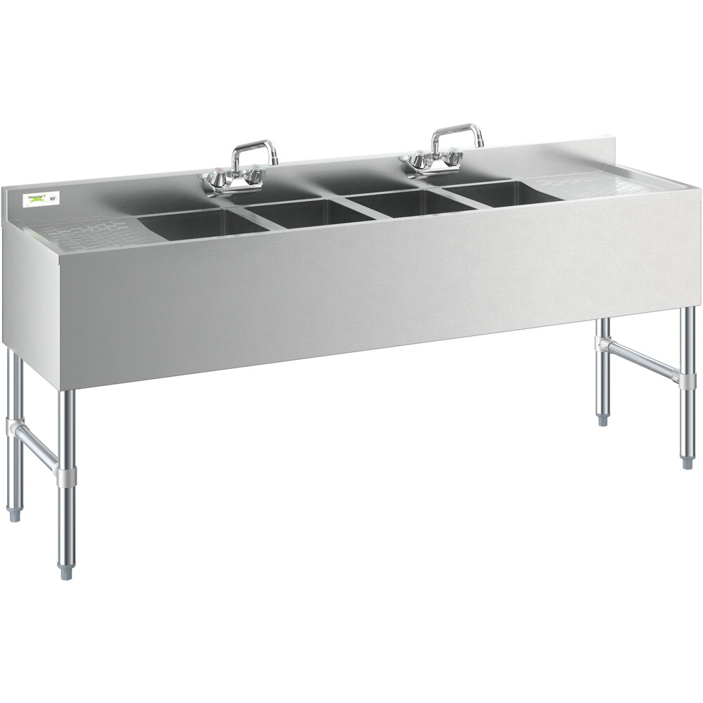 Regency 4 Bowl Underbar Sink with Two Drainboards - 72" x 18 3/4"