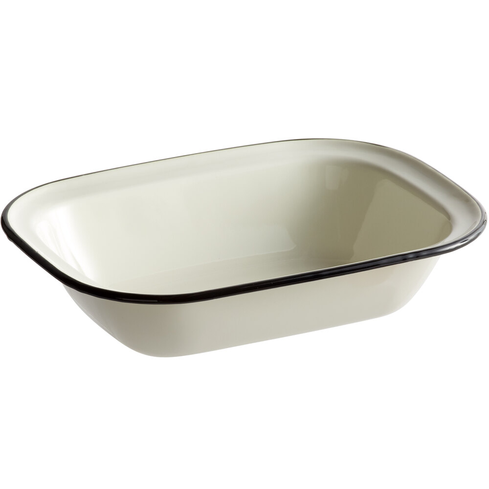 TableCraft 80015 Enamelware 48 oz. Black and Cream White Rolled Rim ...